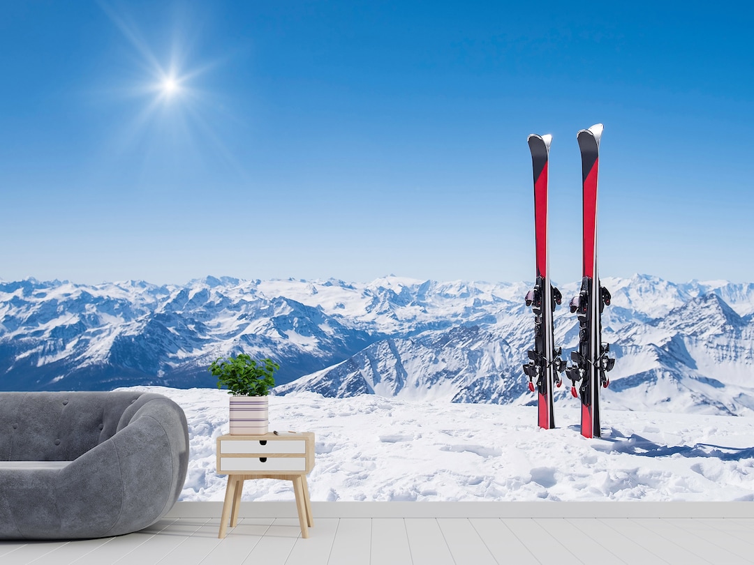 Ski Mural Peel and Stick Wallpaper Ski Wallpaper Mural Print Winter ...