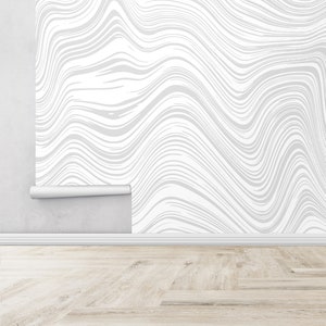 Abstract Grey Wavy Stripes Wallpaper Peel 'n Stick or Traditional Wavy ...
