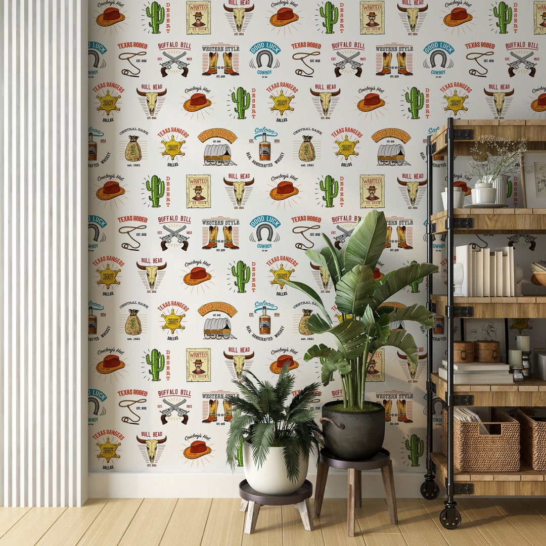 Colorful Western Seamless Pattern Wallpaper Cowboy Theme Wall Mural ...