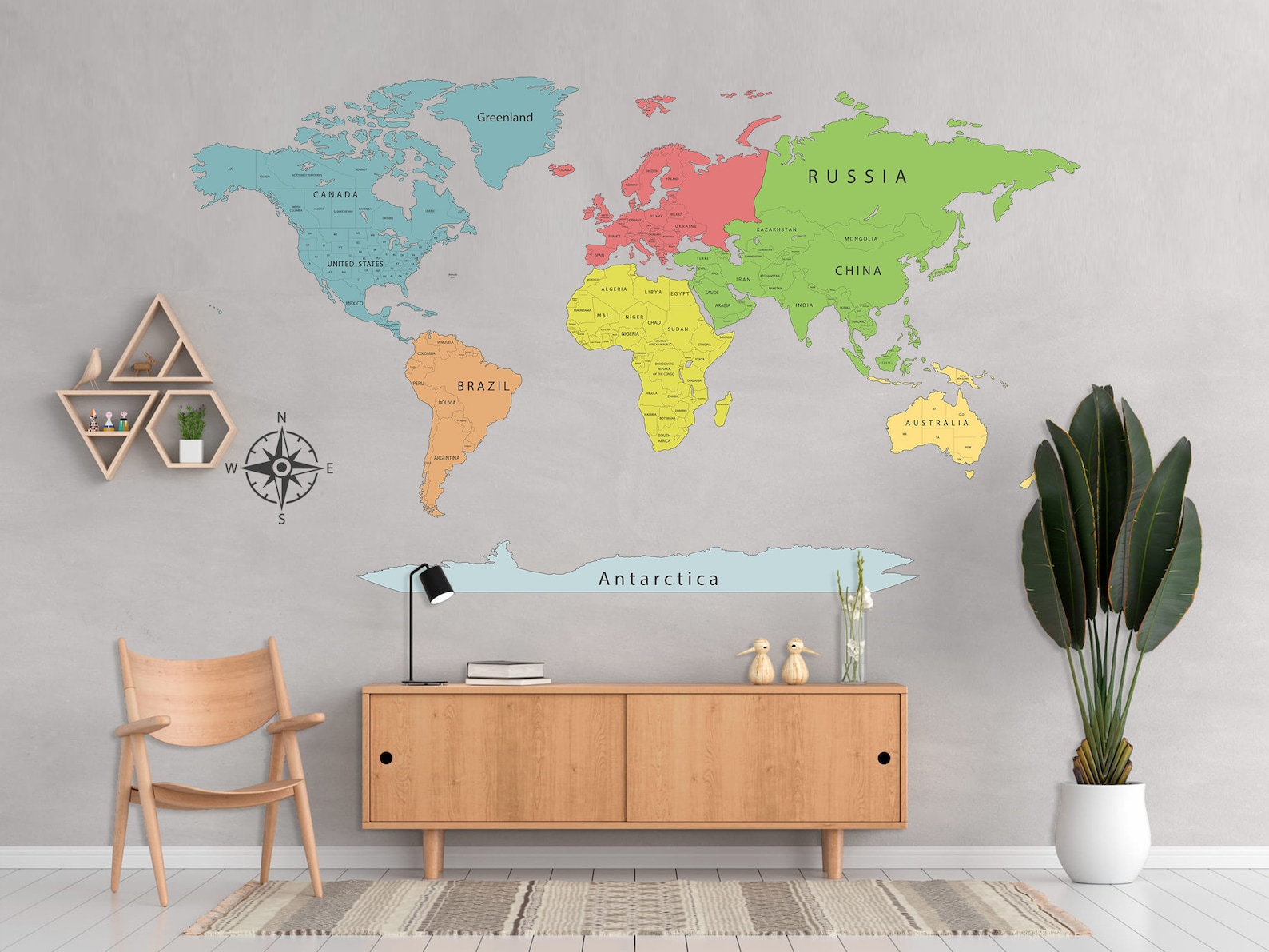 World Map of the Continents Wall Art Decal Detailed World Map - Etsy