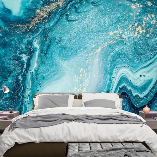 Blue Marble Wallpaper Creative Marble Pattern Wall Murals for | Etsy