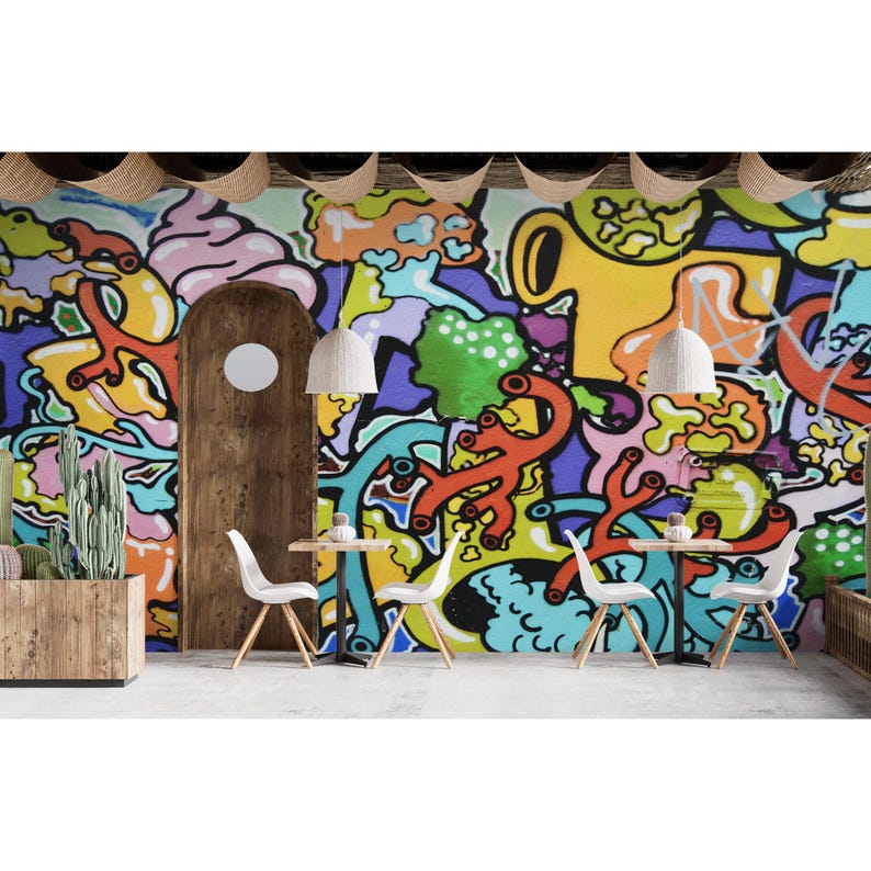Graffiti Wallpaper Colorful Funky Mural Peel and Stick - Etsy