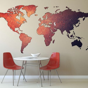 Abstract World Map Wall Decal Large Map Wall Sticker Dark Red Wall ...