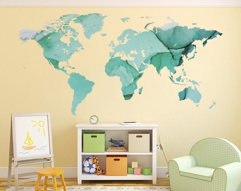 Abstract World Map Decal Map Wall Sticker Marble Modern Wall - Etsy