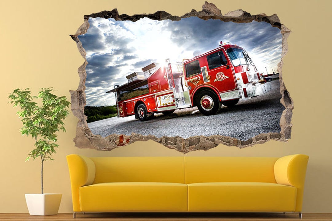 Fire Engine Wall Sticker Red Fire Truck Wall Decal Kids Room Wall Decor ...