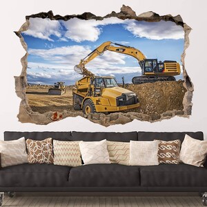 Construction Wall Stickers Excavator Vinyl Decal Large Wall Stiker ...