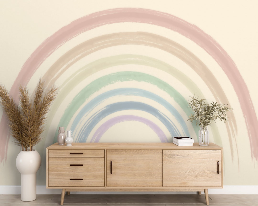 Rainbow Wallpaper Pastel Rainbow Wall Mural Playroom Nursery Wallpaper ...