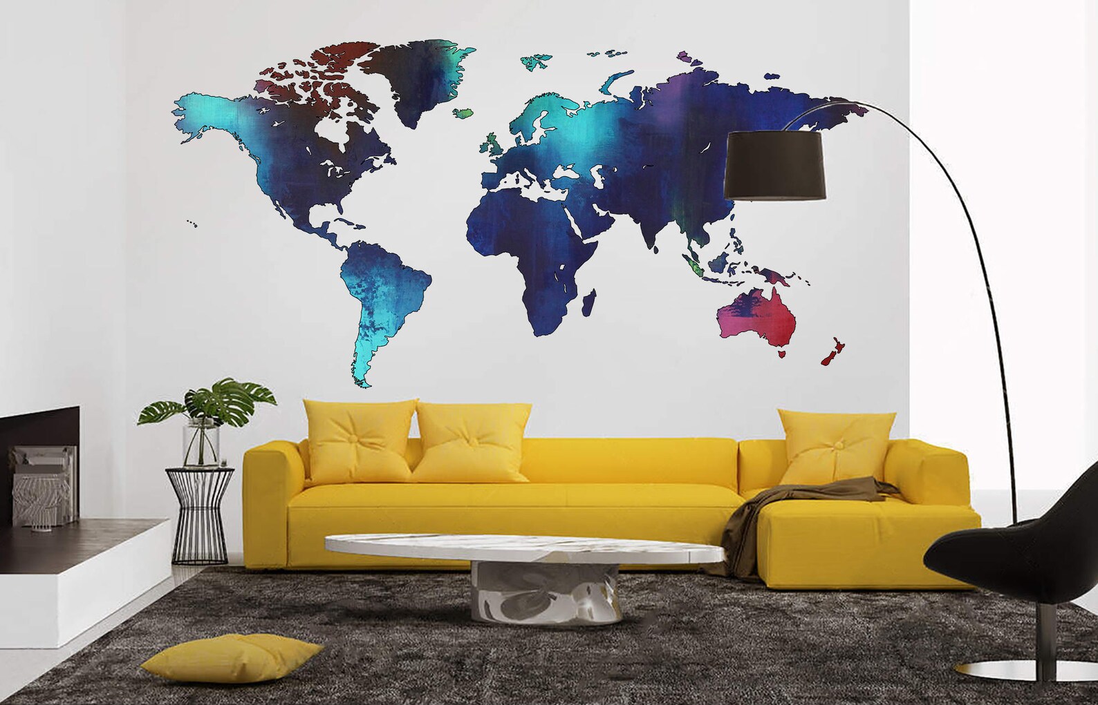 World Map Large Wall Sticker Map Wall Decal Modern Abstract - Etsy