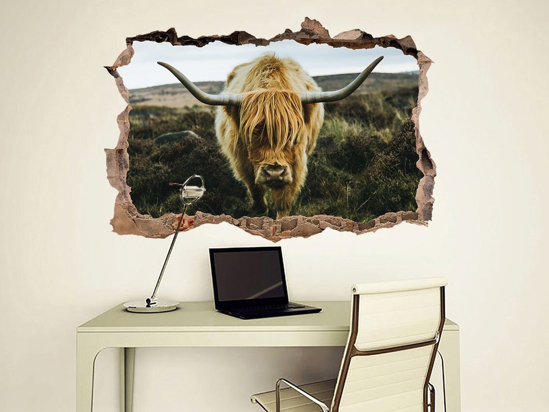 Longhorn Cow Wall Sticker Wall Decal Highland Cow Decor Farm Animal ...