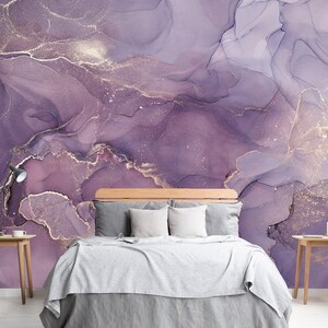 Purple Wavy Pattern Wall Mural Wallpaper Peel and Stick Marble Wall ...