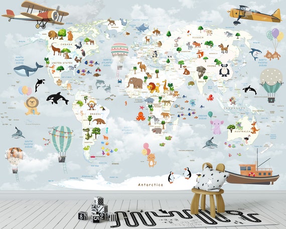Cute World Map Mural
