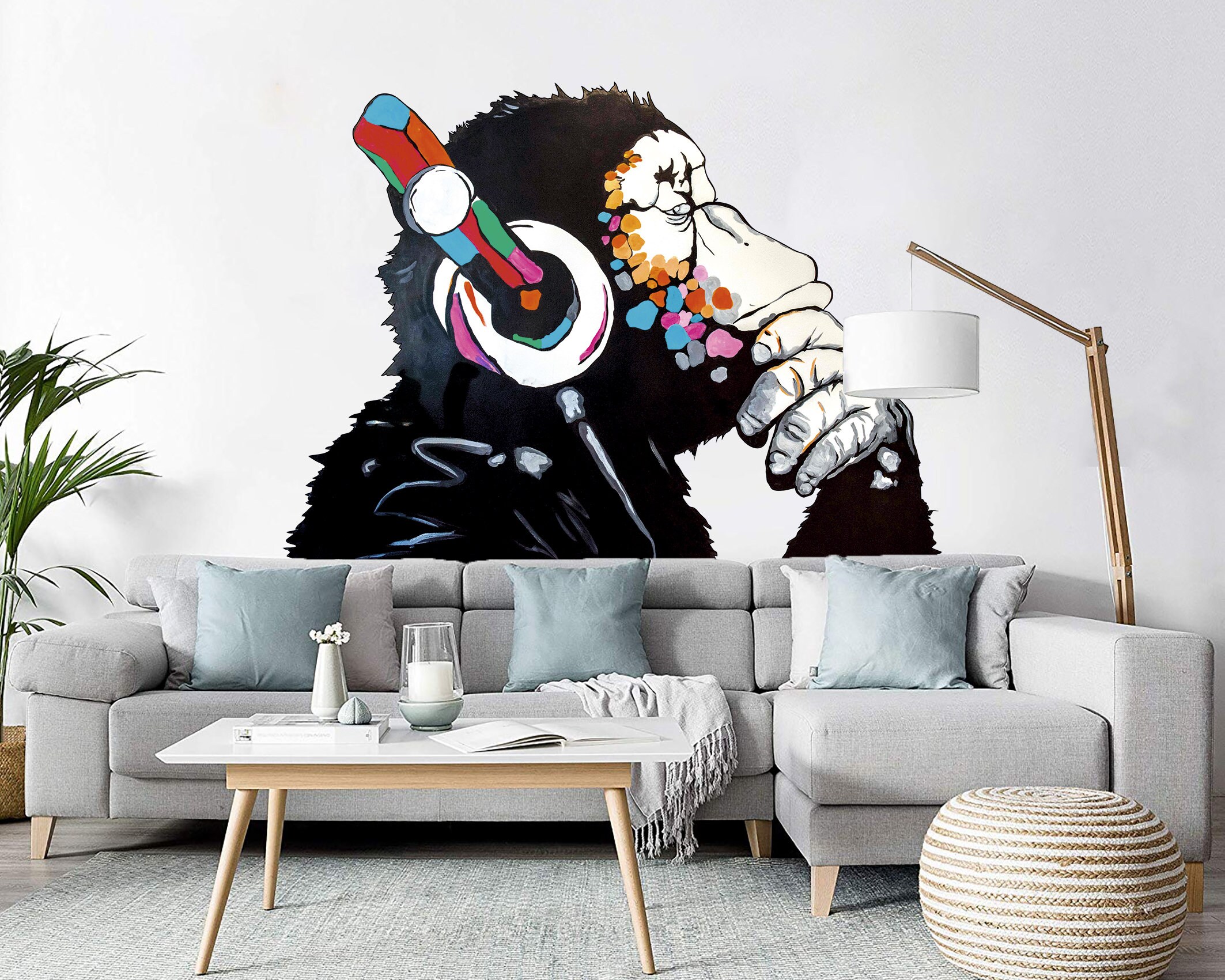 Thinking Monkey Large Vinyl Sticker DJ Monkey Headphones Wall - Etsy
