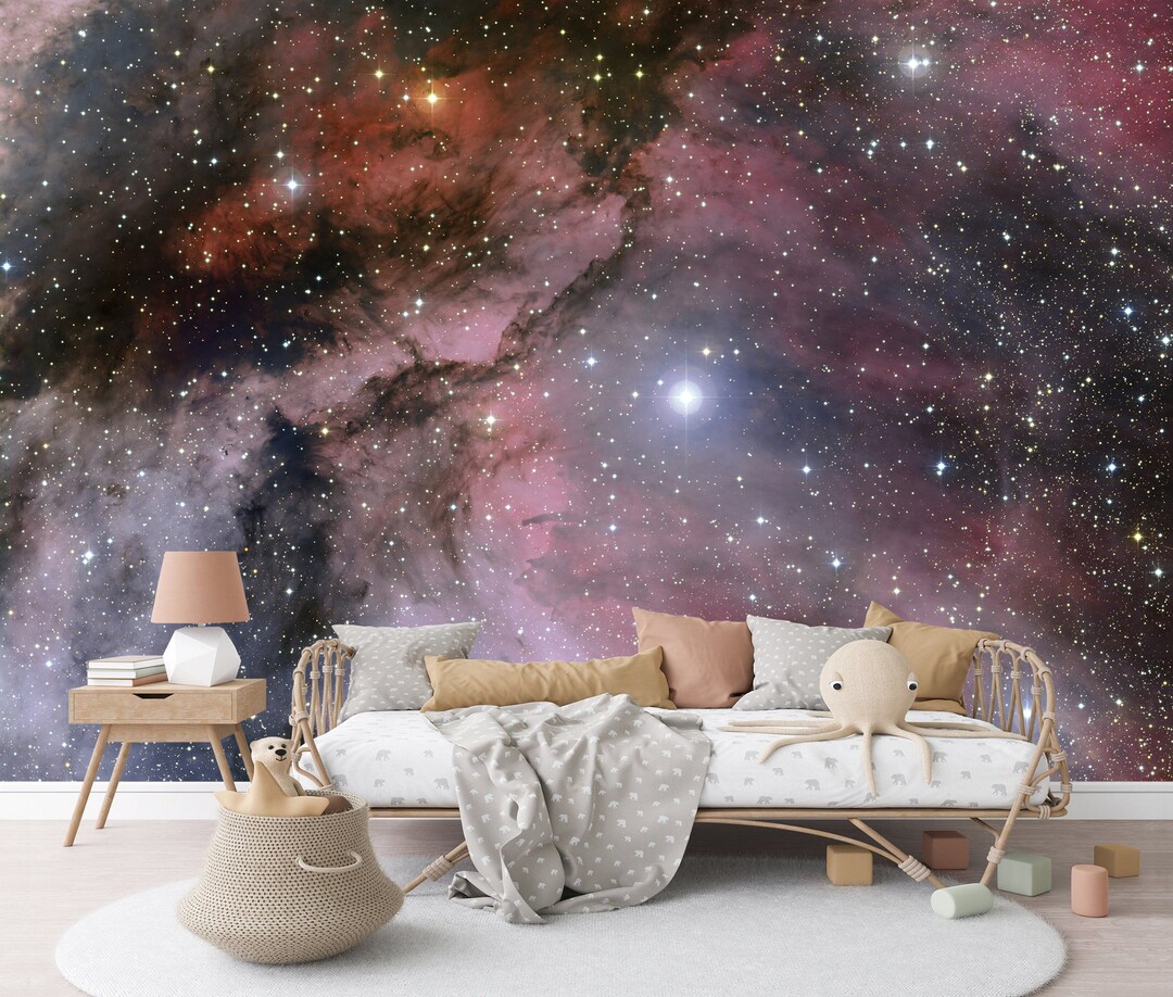 Starry Night Sky Space Wallpaper Mural Peel and Stick Nebula Astronomy Wall Decor for Nursery ...