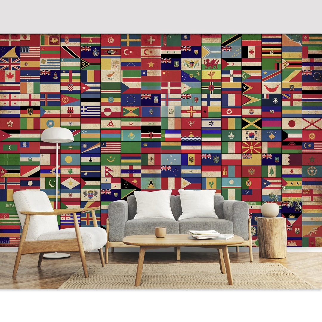 Wall Mural - World Countries Flags Vintage Background - Peel and Stick ...
