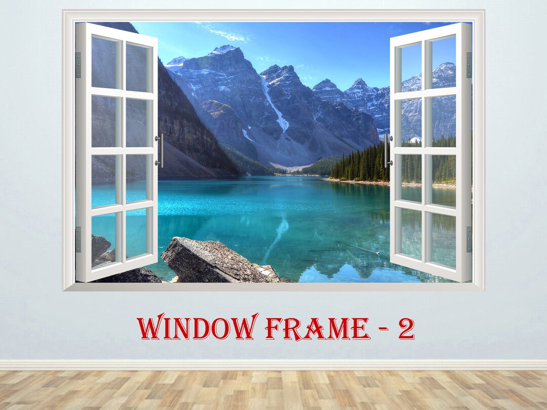 3D Window Mountains Wall Decor Vinyl Sticker Nature 3D Window View Wall ...