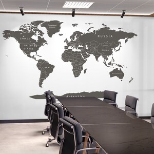 Dark Gray World Map Wall Decal Printable Wall Sticker Detailed World ...