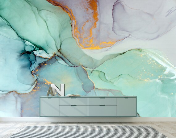 Turquoise Marble Mural Wallpaper Abstract Wall Mural Modern - Etsy