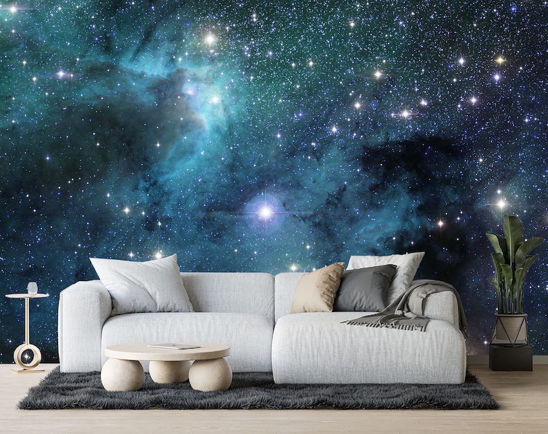 Blue Starry Sky Wall Mural Wallpaper Peel and Stick Space Stars ...