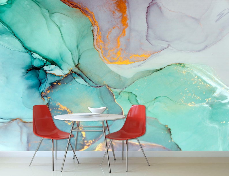 Turquoise Marble Mural Wallpaper Abstract Wall Mural Modern - Etsy