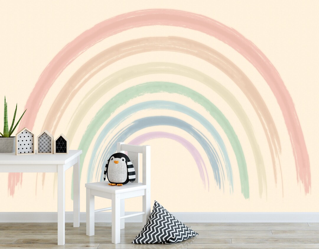 Rainbow Wallpaper Pastel Rainbow Wall Mural Playroom Nursery - Etsy