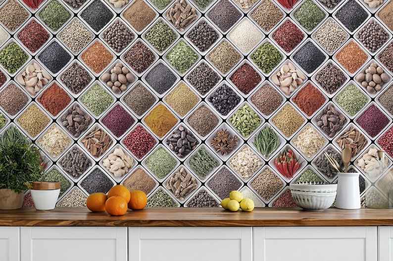 Colorful Spice Wall Mural Kitchen Wallpaper With Herbs & Seasonings ...