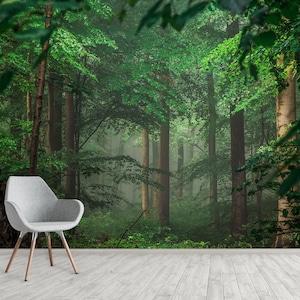 Vinyl Wallpaper Forest Wallpaper Wall Mural Large Wall Decor Peel and ...