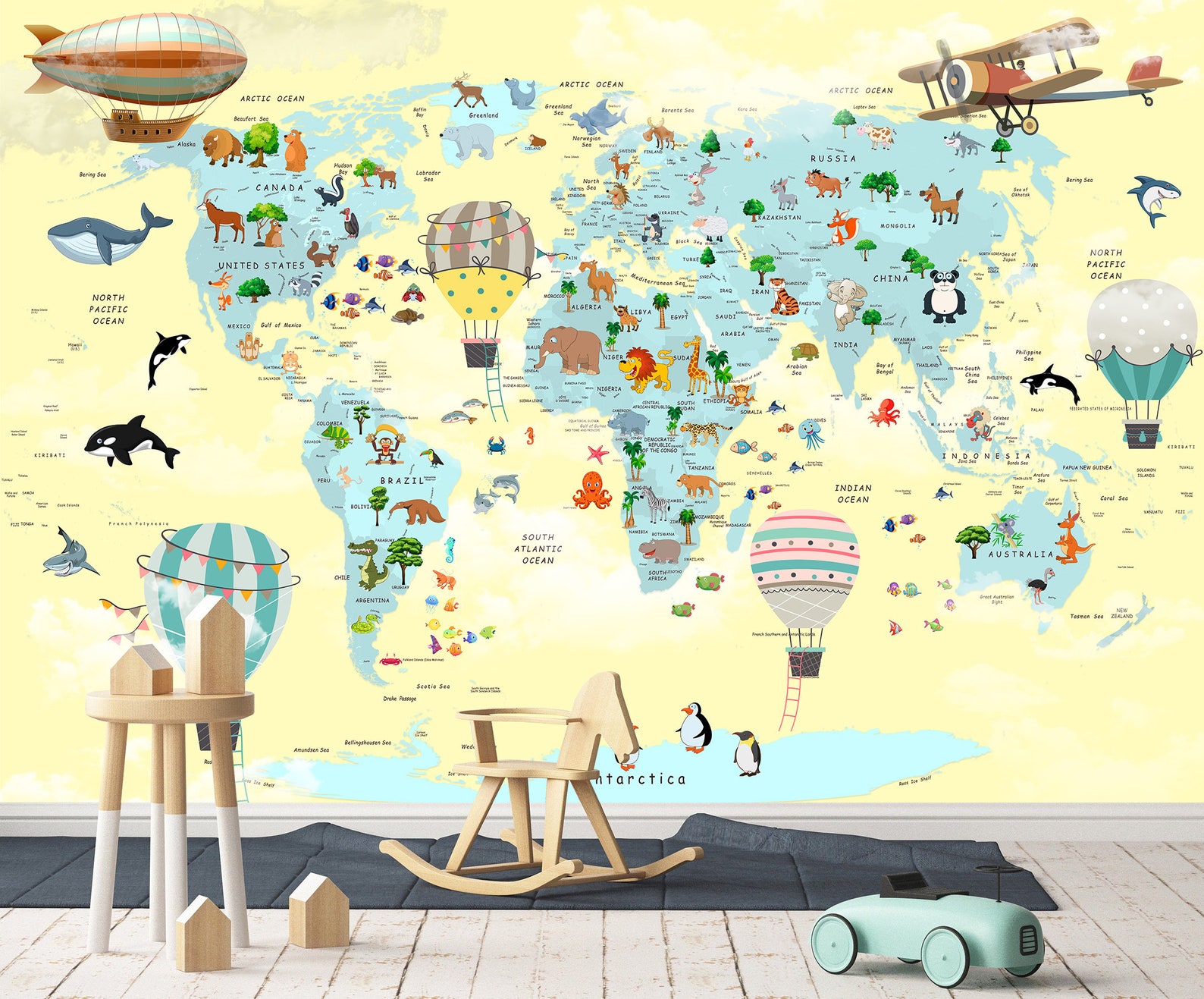 Kids Map Wallpaper World Map Nursery Wall Mural Peel and Stick - Etsy