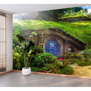 Hobbiton Round Door Hobbit House Wall Mural Wallpaper Bag End Movie ...