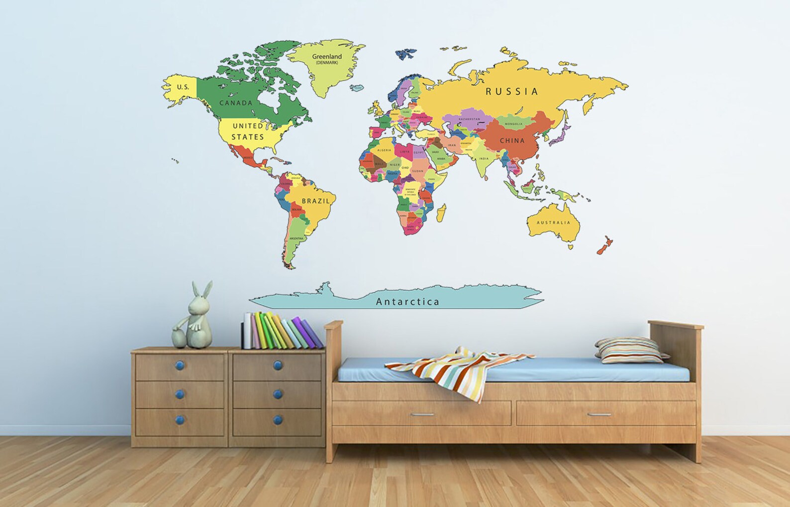 Large World Map Decal Detailed Political Map Wall Sticker - Etsy