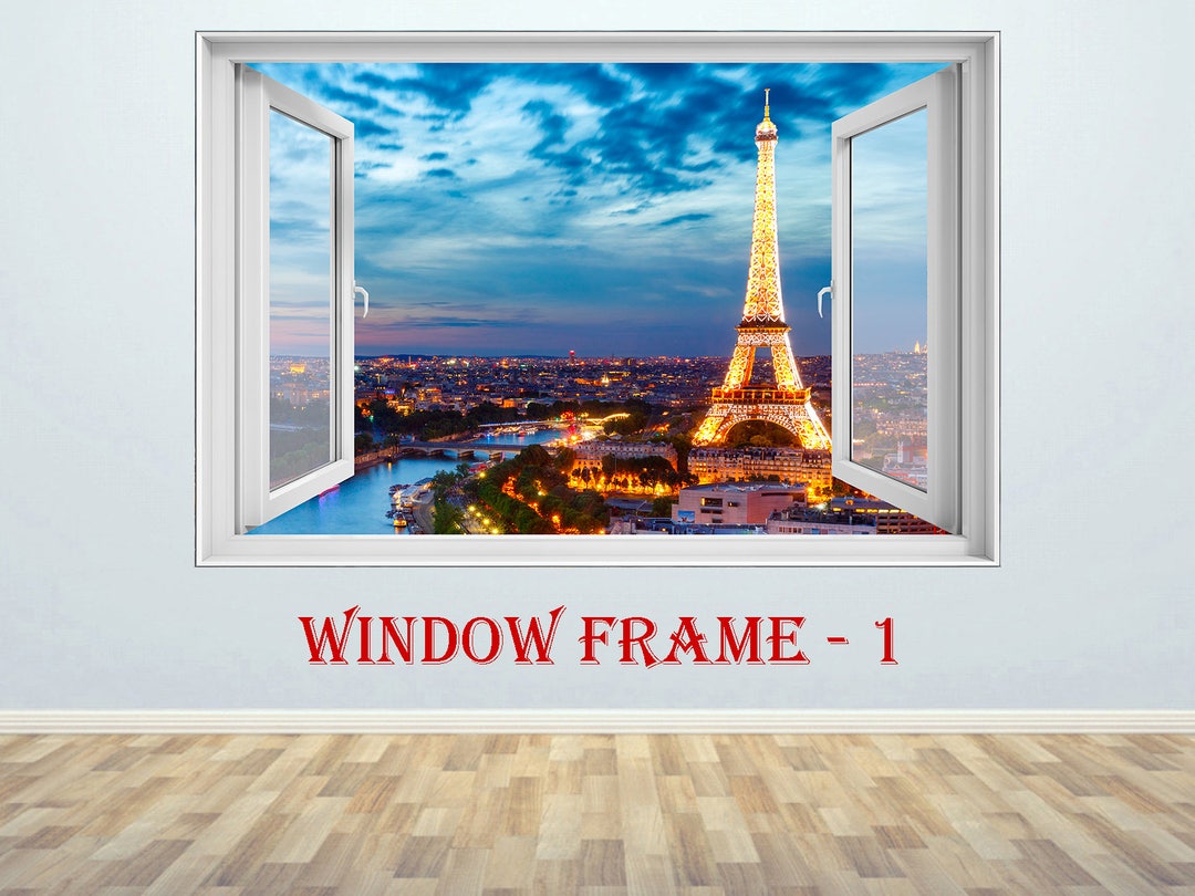 Paris Window View Decor Wall Sticker Eiffel Tower Wall Art Wall Decal ...
