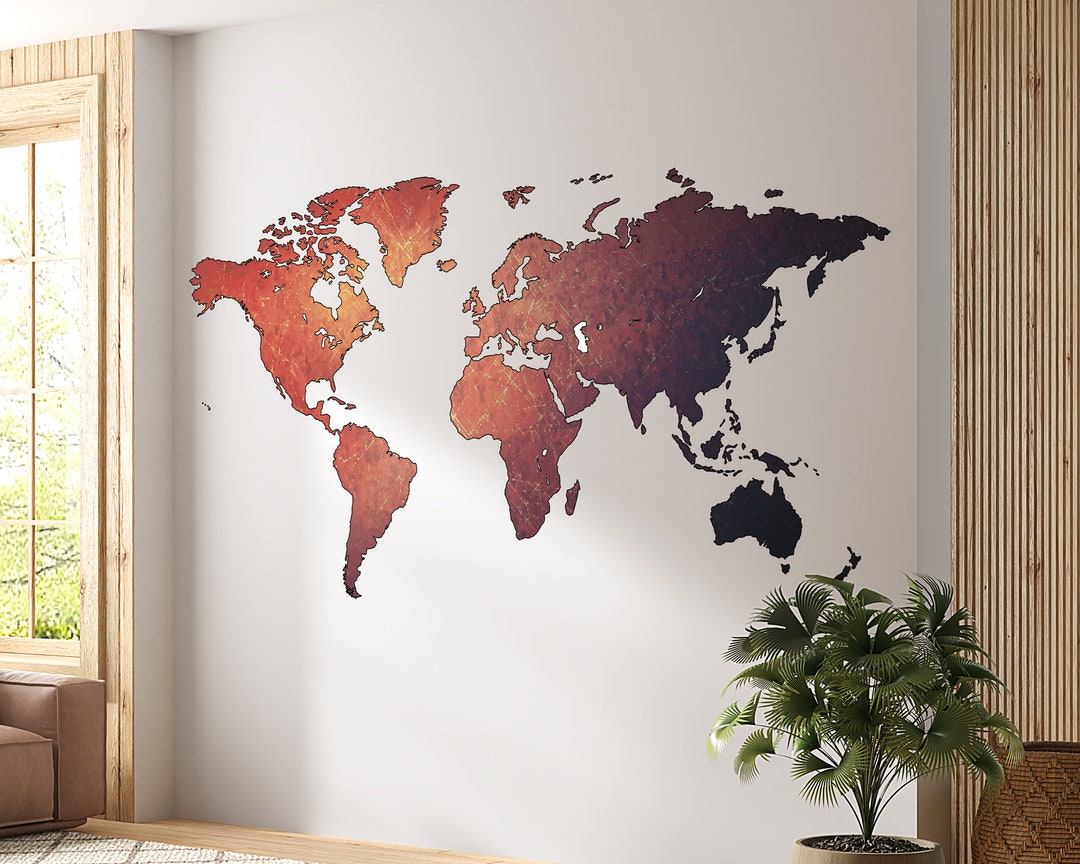 Abstract World Map Wall Decal Large Map Wall Sticker Dark Red Wall ...