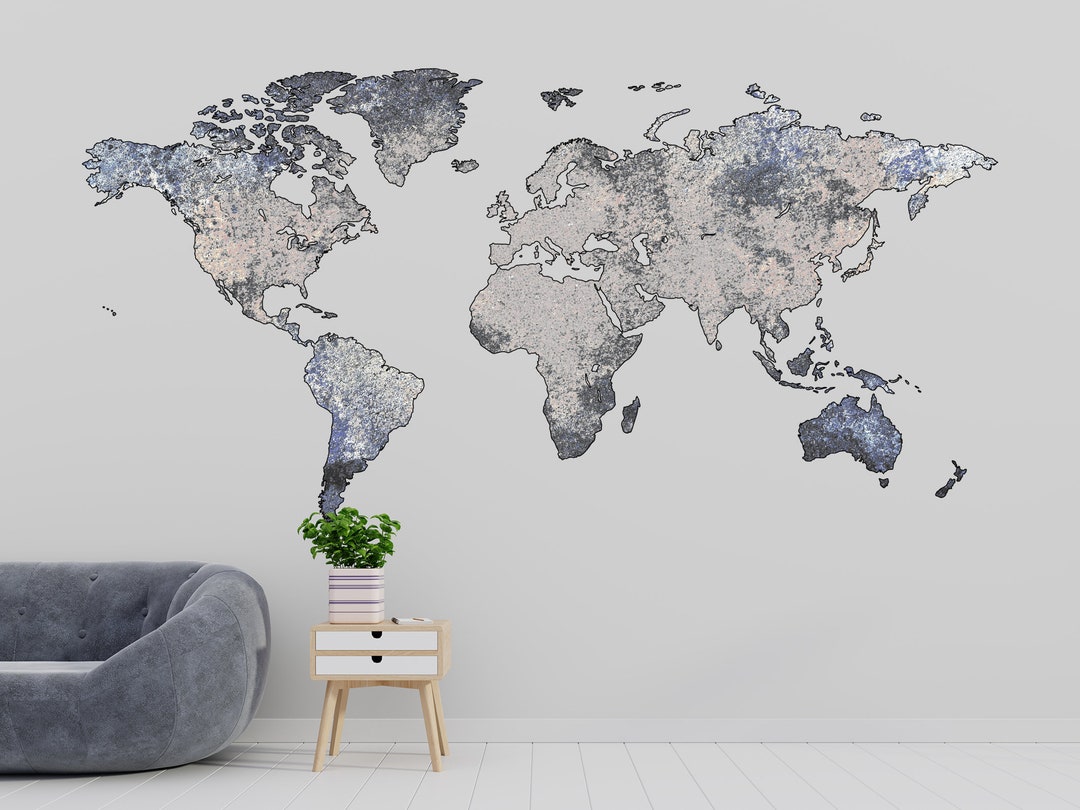 World Map Wall Sticker Abstract Map Wall Decal Wall World Map - Etsy