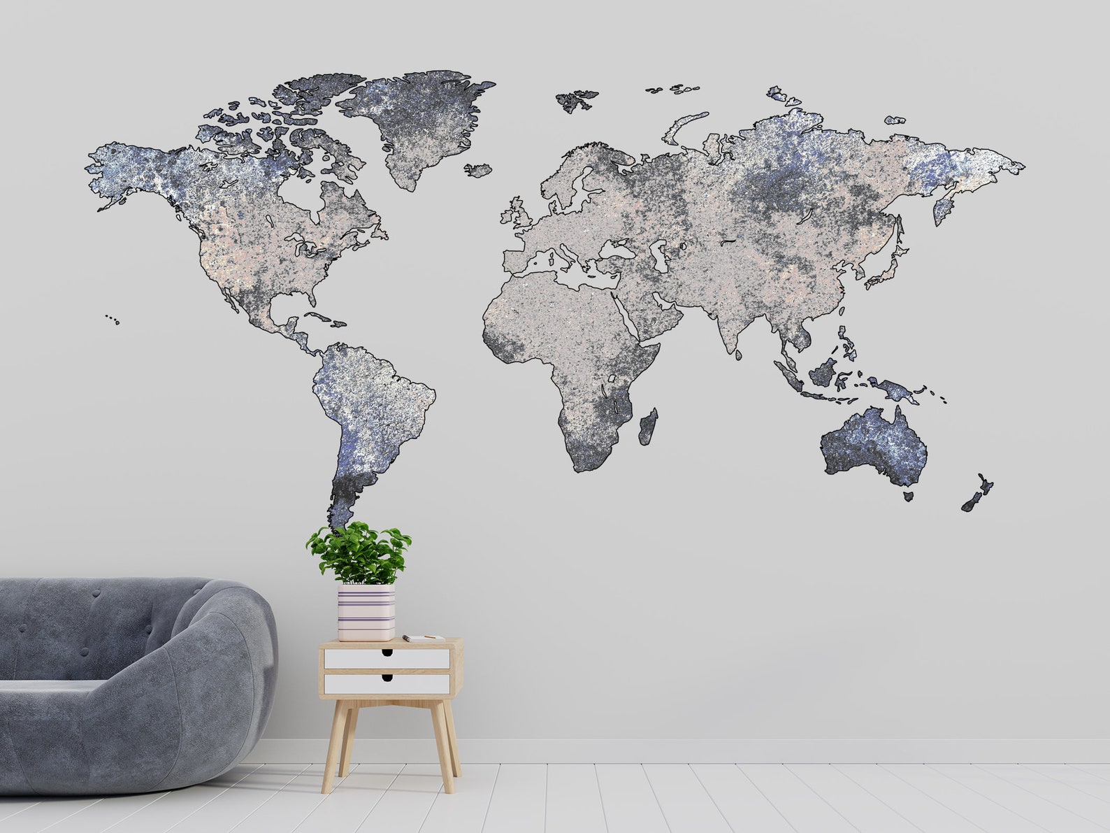 World Map Wall Sticker Abstract Map Wall Decal Wall World Map - Etsy