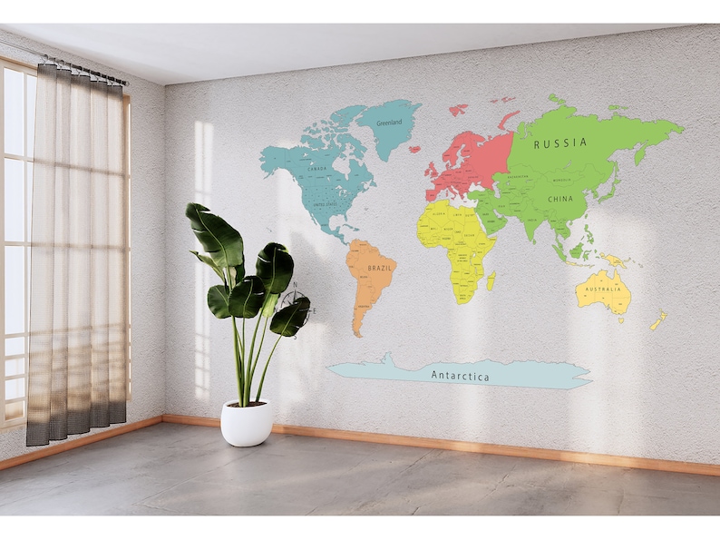 World Map of the Continents Wall Art Decal Detailed World Map - Etsy