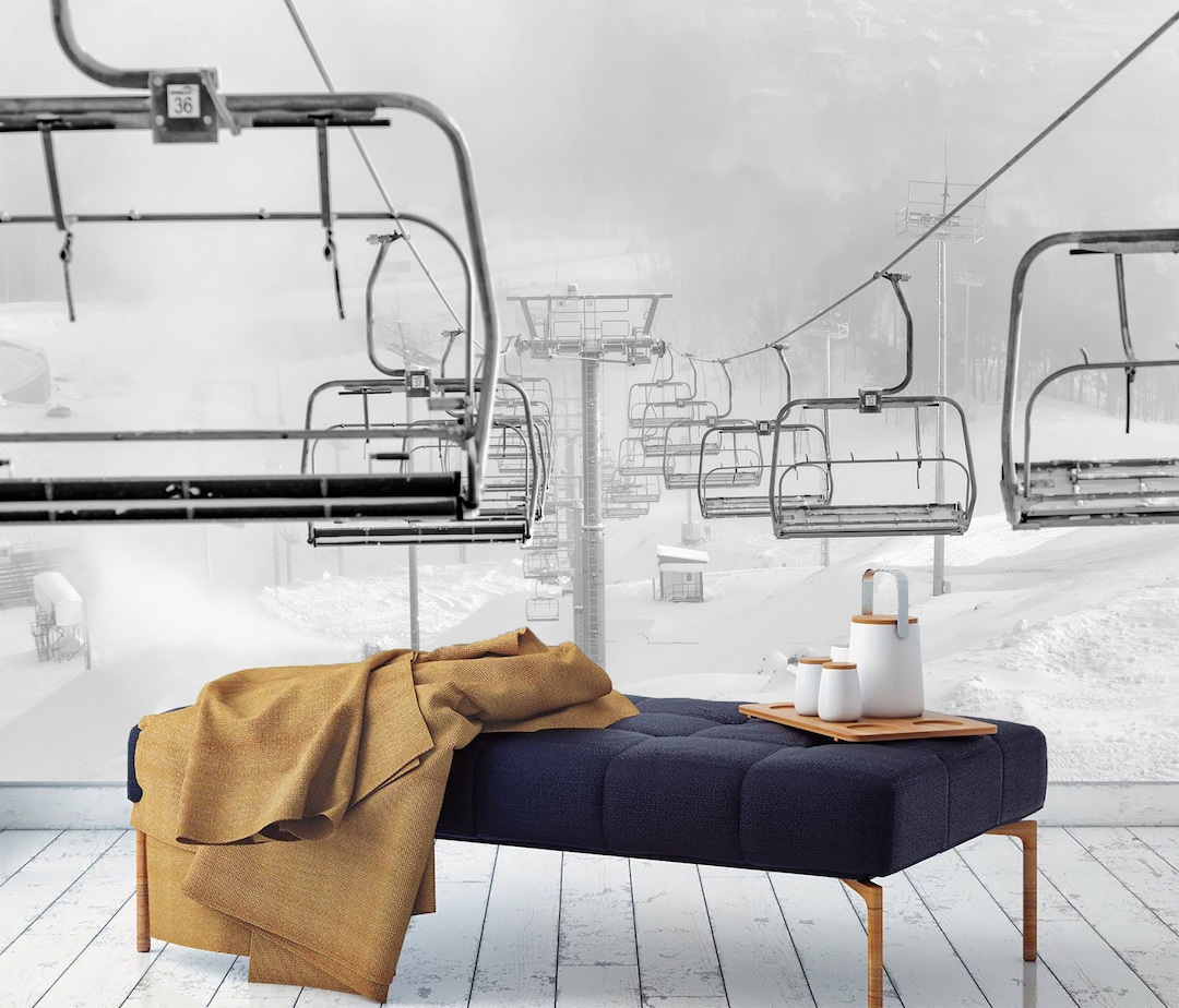 Ropeway Wallpaper Peel and Stick Wall Mural Ski Resort Wallpaper Ski ...