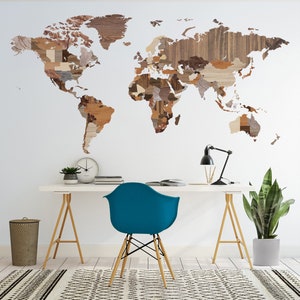 World Map Decal Vinyl World Map Printable Sticker Wood World Map Wall ...