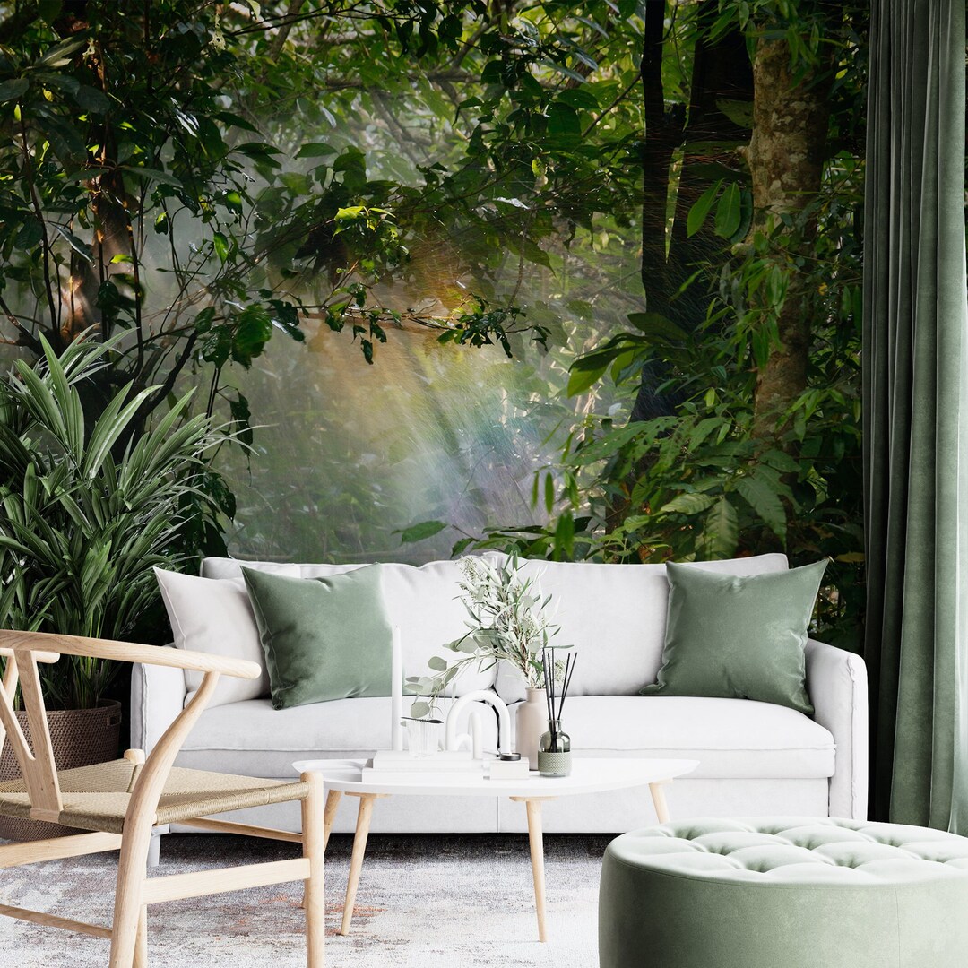 Rainforest Greenery Wall Mural Wallpaper Peel and Stick Green Forest ...