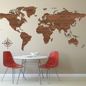World Map Wall Decal Map of World Wall Sticker Print Large Wall Art ...