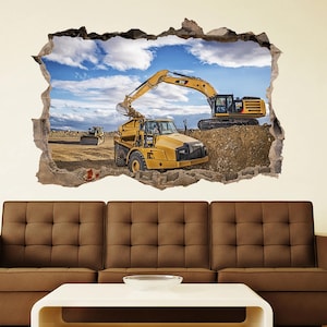 Construction Wall Stickers Excavator Vinyl Decal Large Wall Stiker ...