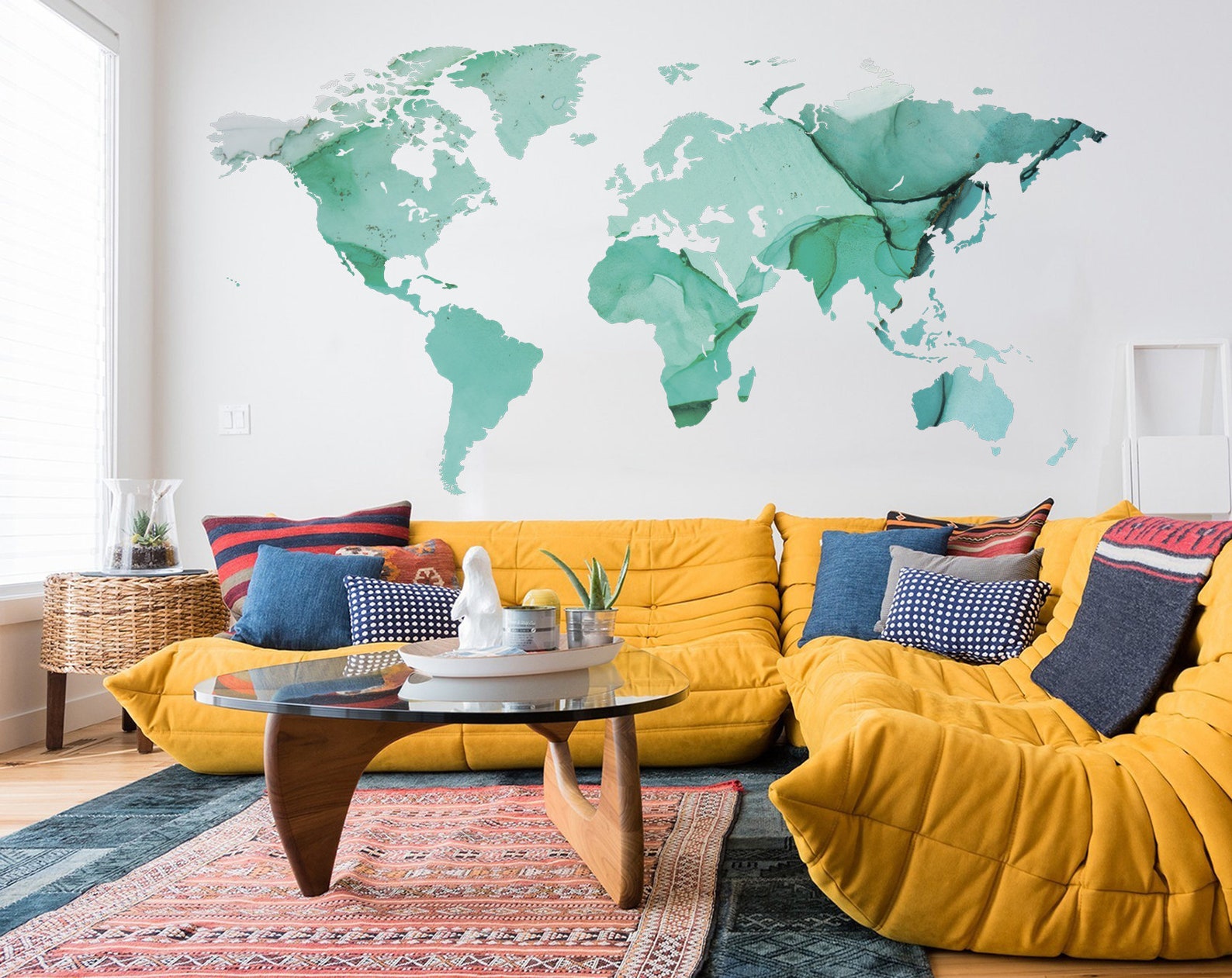 Abstract World Map Decal Map Wall Sticker Marble Modern Wall - Etsy