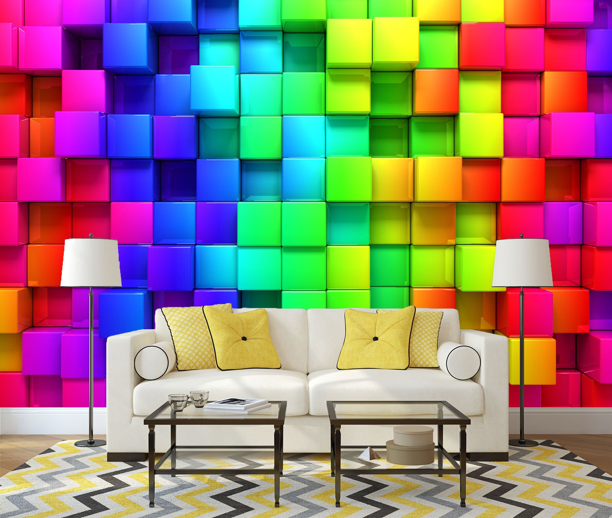 Bright Rainbow Geometry Abstract Art Wall Mural Peel and Stick - Etsy