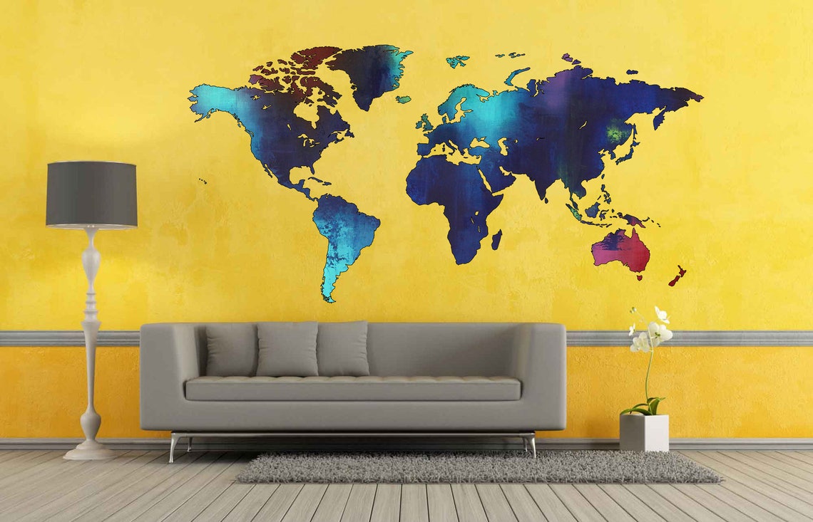 World Map Large Wall Sticker Map Wall Decal Modern Abstract - Etsy