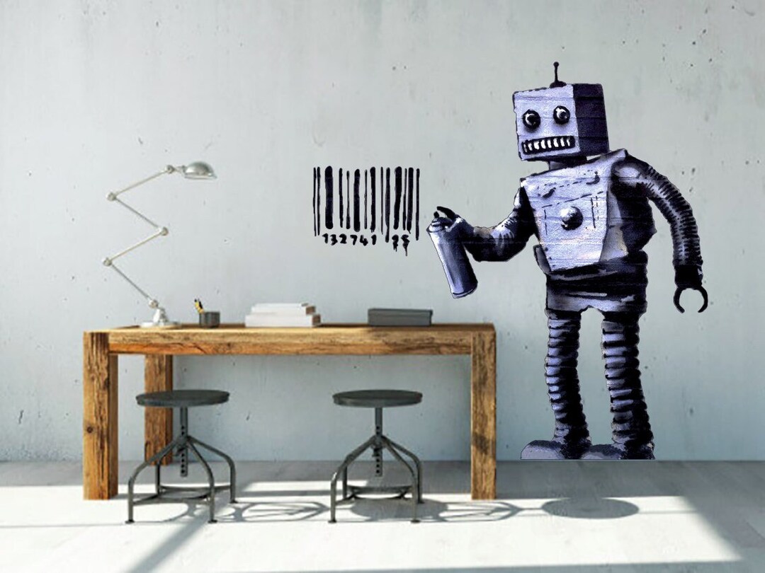 Graffiti Vinyl Sticker Street Art Wall Decal Robot Barcode Wall Art ...