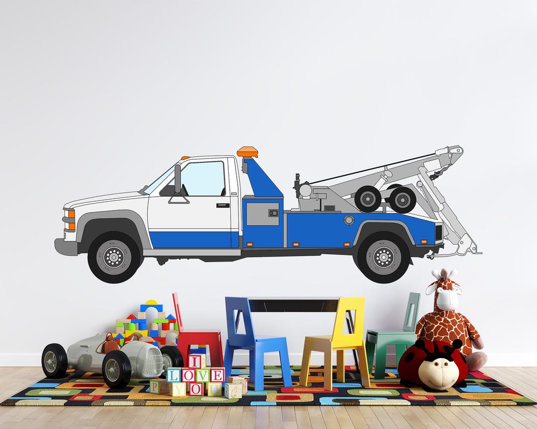Tow Truck Wall Decal - Kids Room Decor Tow Truck Large Wall Sticker ...