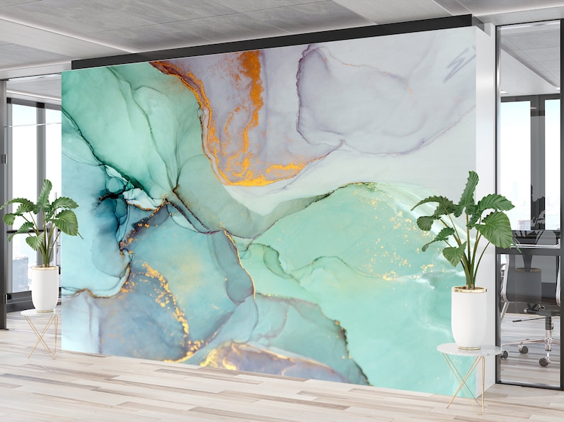 Turquoise Marble Mural Wallpaper Abstract Wall Mural Modern Wall Art ...