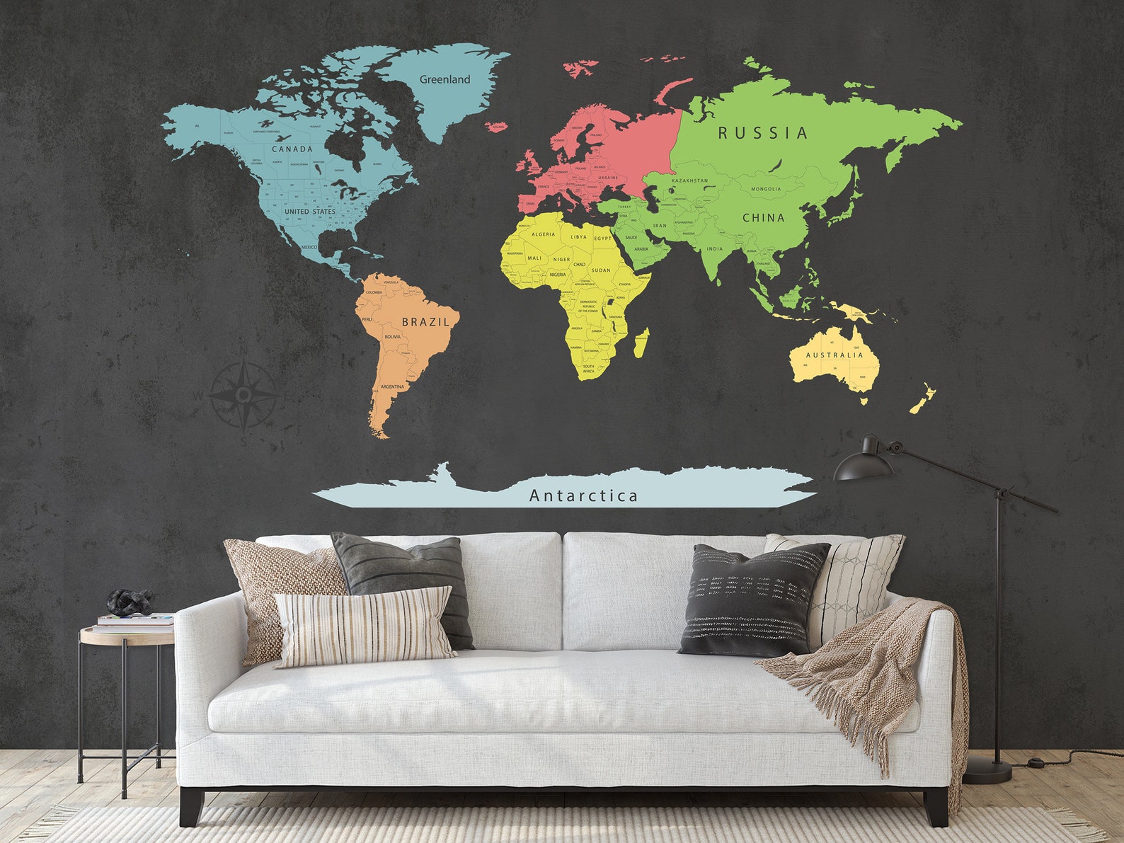 World Map of the Continents Wall Art Decal Detailed World Map - Etsy