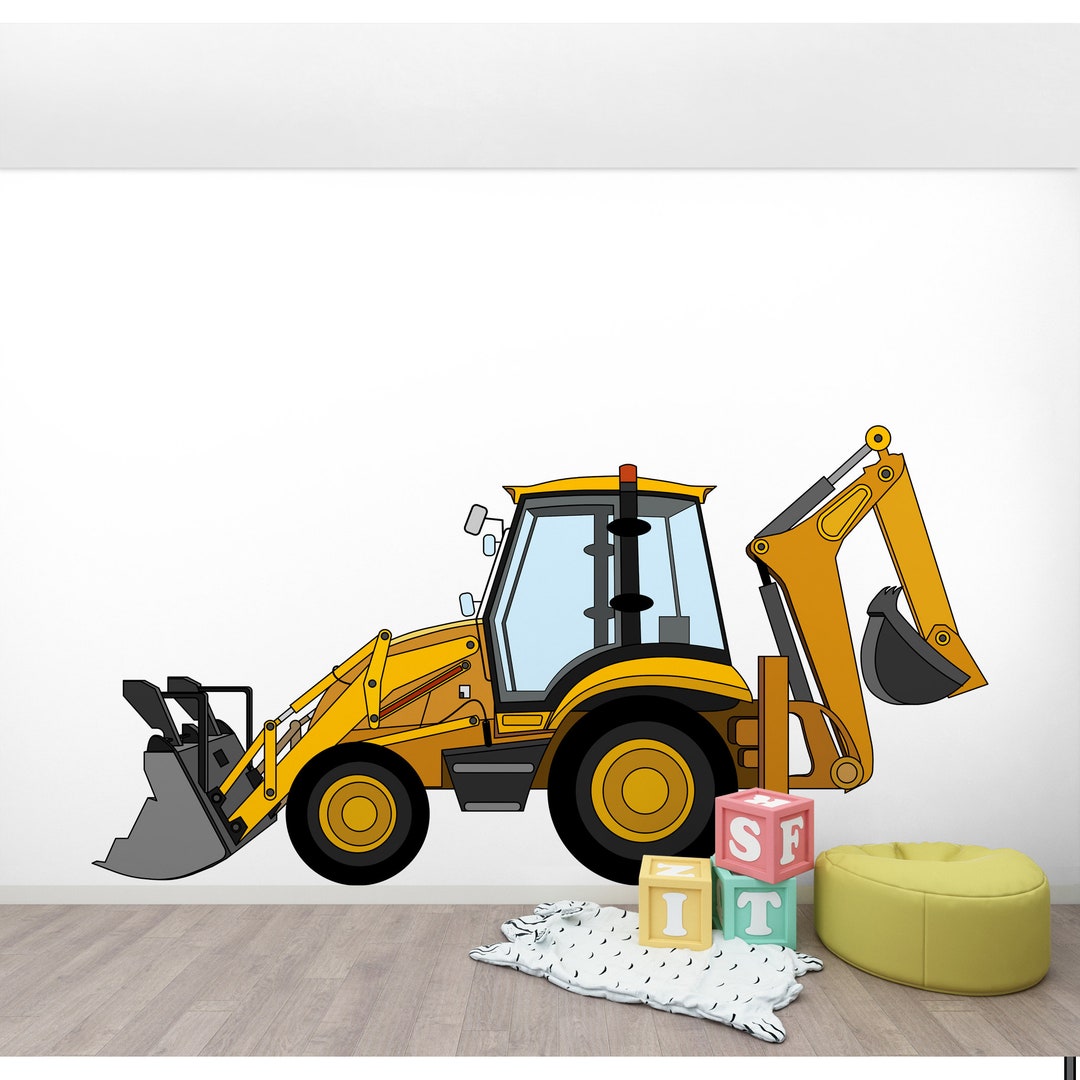 Kids Construction Bulldozer Excavator Tractor Wall Sticker Wall Decal ...