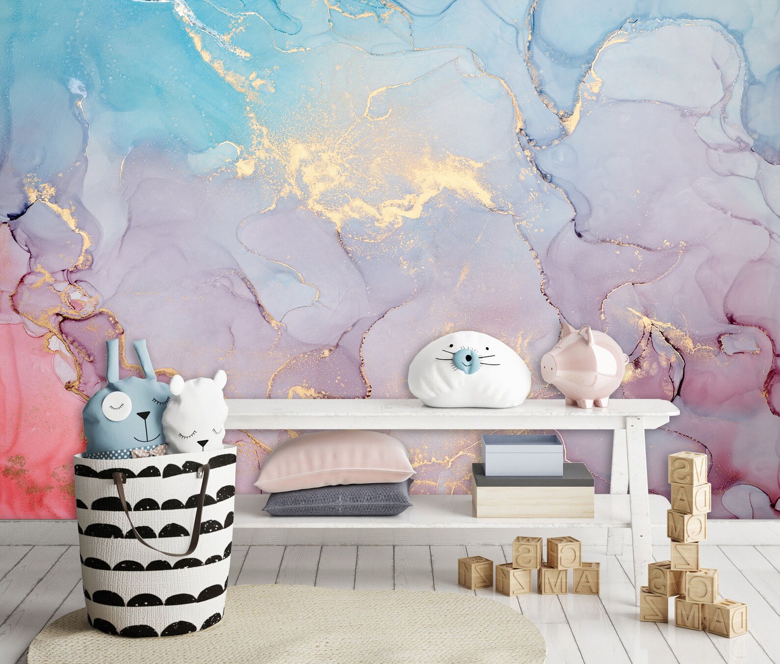 Pink Blue Wall Mural Abstract Wallpaper Accent Wallpaper Aesthetic ...