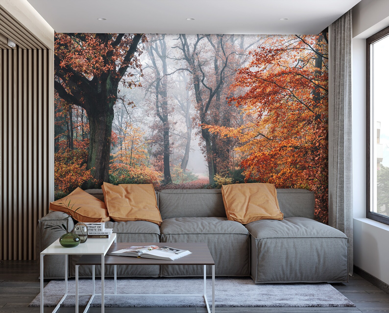 Autumn Forest Trees Wall Mural Wallpaper Peel and Stick Scenic Nature ...