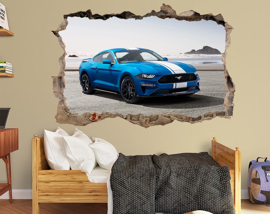 Blue Mustang Wall Sticker Car Wall Decal Large 3d Sticker Car Wall ...